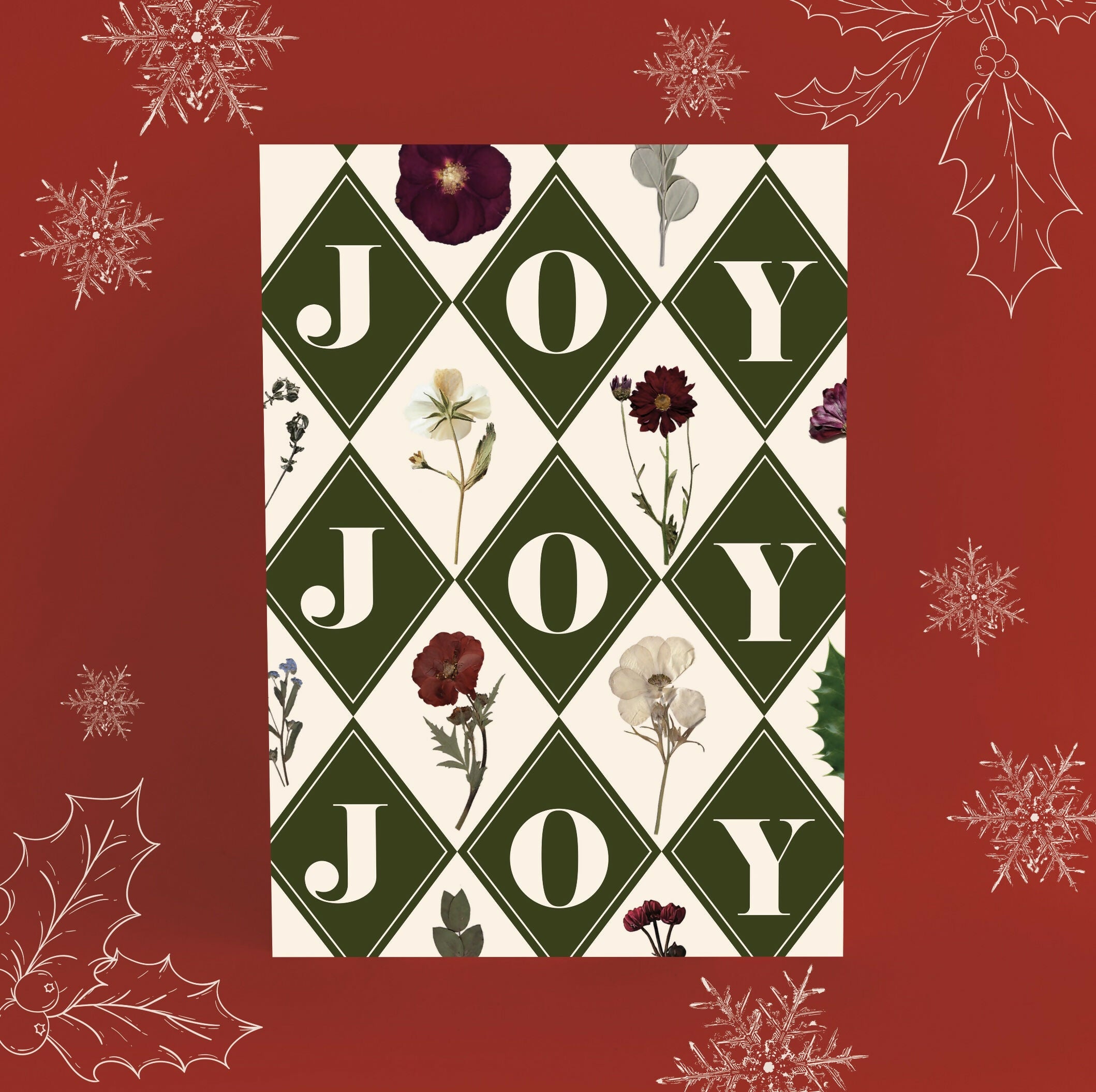 Pressed Flower JOY Print Christmas Card
