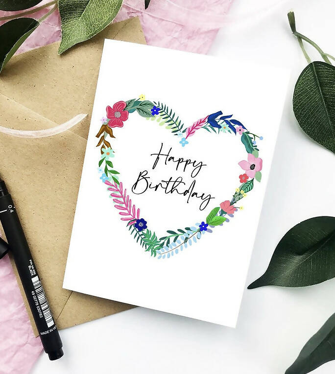 Happy Birthday floral heart card – Art & Soul