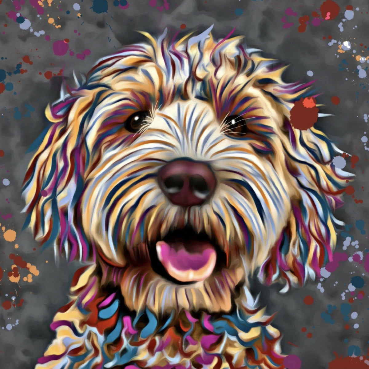 COCKAPOO DOG COLOUR SPLASH FRAMED ARTWORK. – Art & Soul